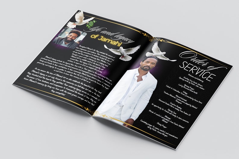 Black Obituary Template: 8-page Funeral Program (8.5x11) Canva - Etsy