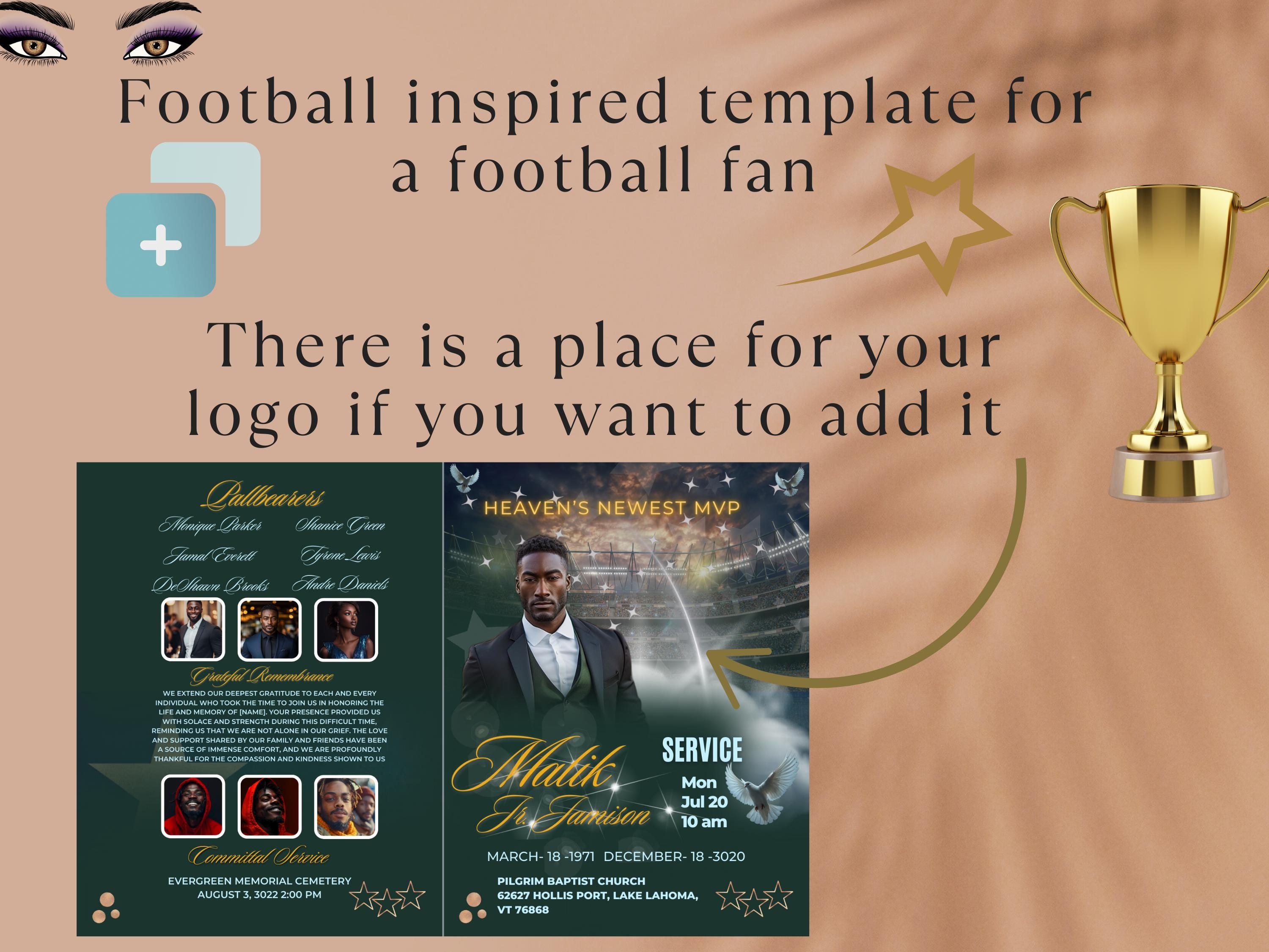 8.5"x11"green & GOLD Memorial Program |sparkling Football-themed ...