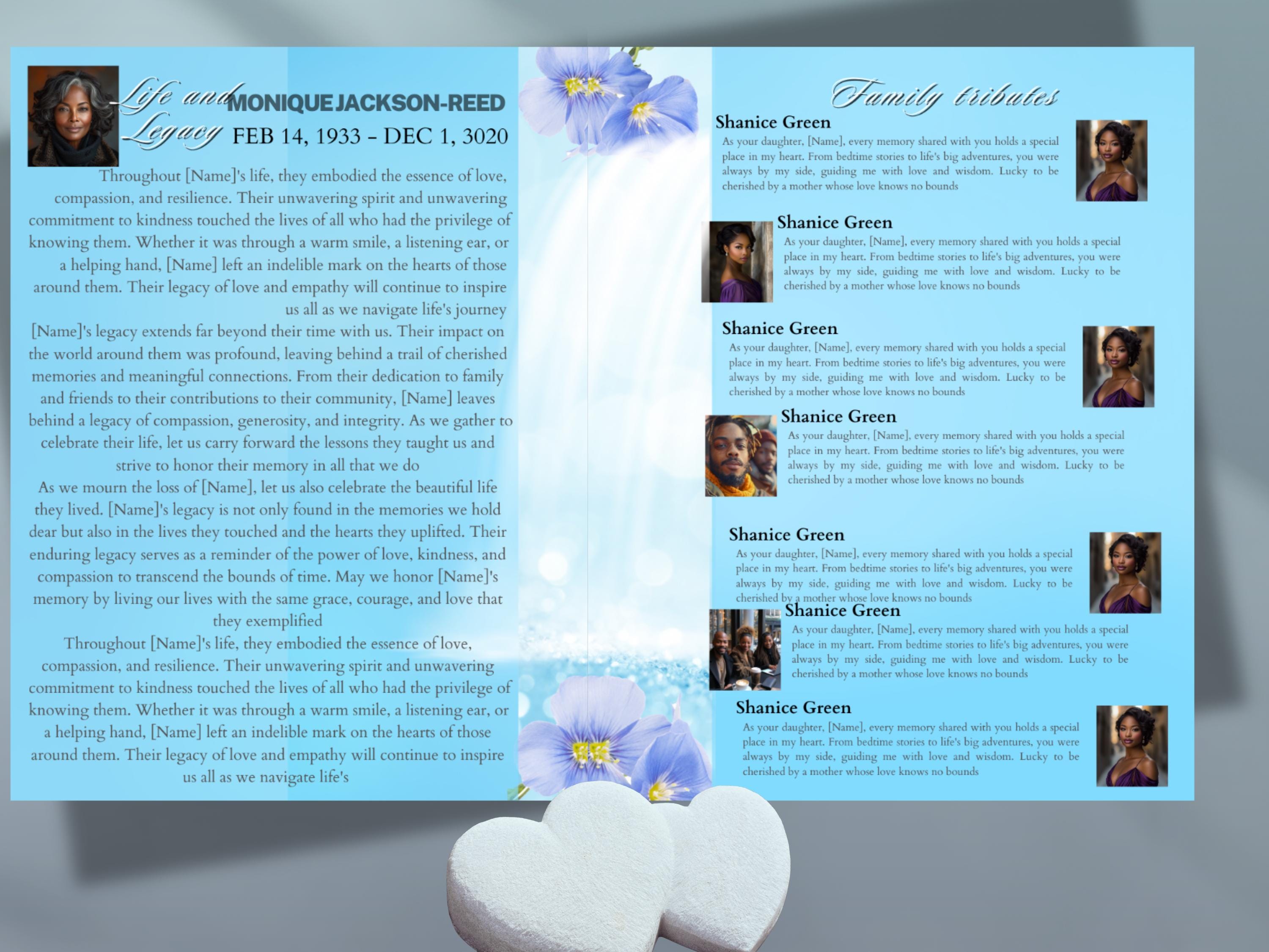 Blue Heaven Funeral Program: 8-page Bi-fold Obituary (canva Digital ...