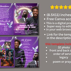 MAN FUNERAL Program PURPLE 8 Pages 8.5x11:personalized,obituary ...