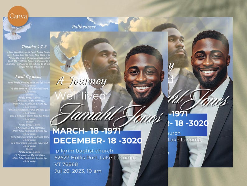 Blue Sky Funeral Program Template: Canva Memorial Keepsake (digital) - Etsy