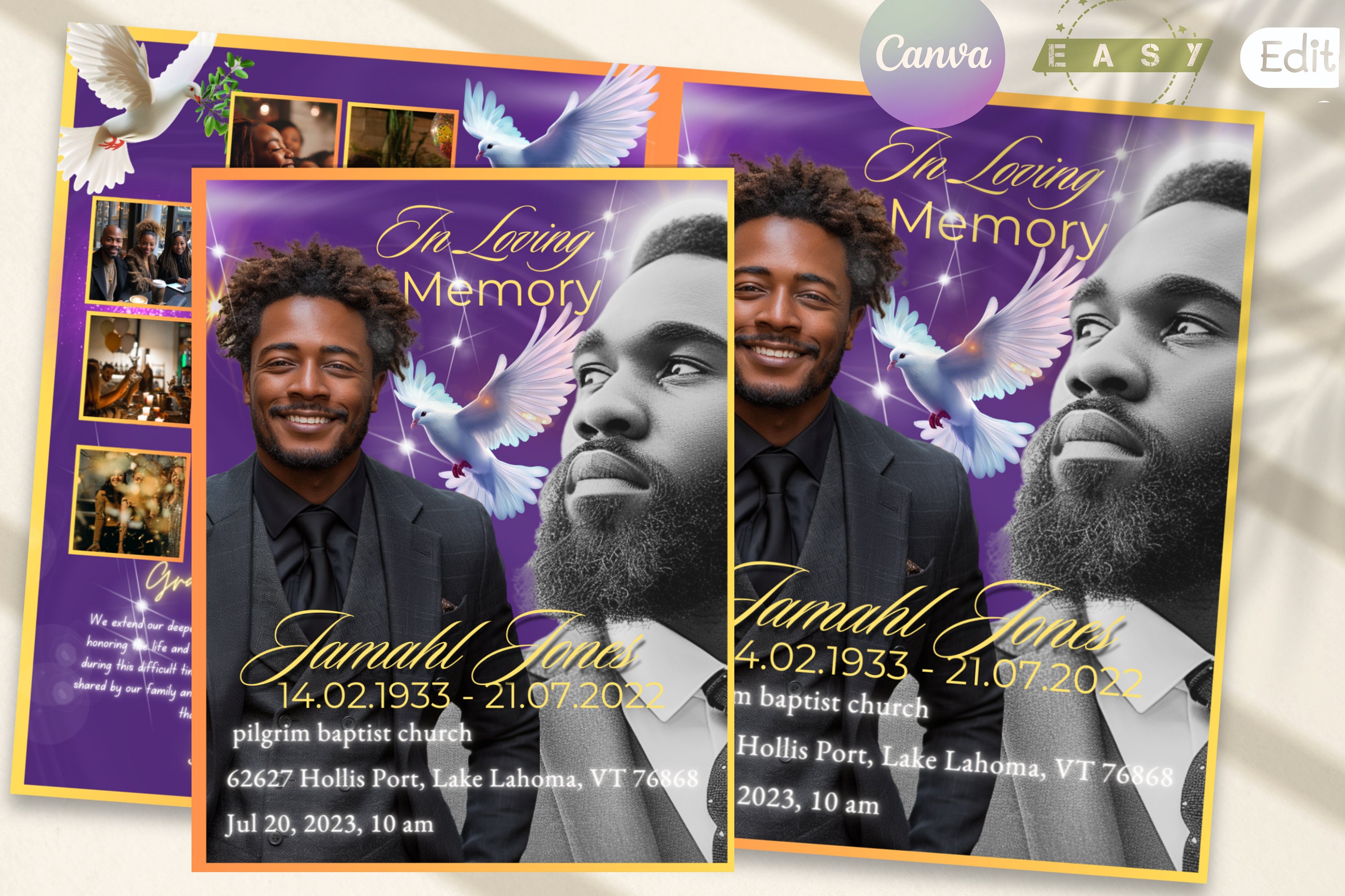 FUNERAL Program 8 Pages MAN Elegant PURPLE 8.5"x11:personalized ...