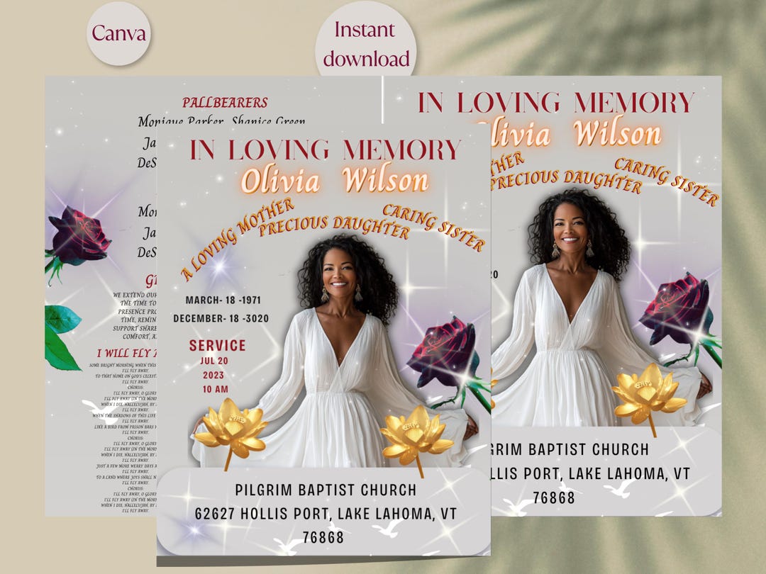 WHITE & RED Rose OBITUARY Dfy Template 8 Pages 8.5"x11 : Man /memorial ...