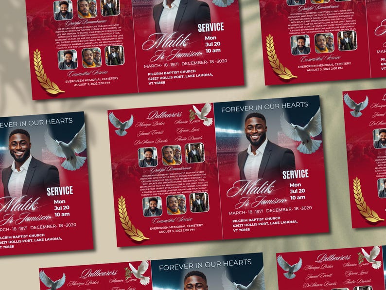 Red Football Funeral Program Template: 4-page Canva Booklet - Etsy