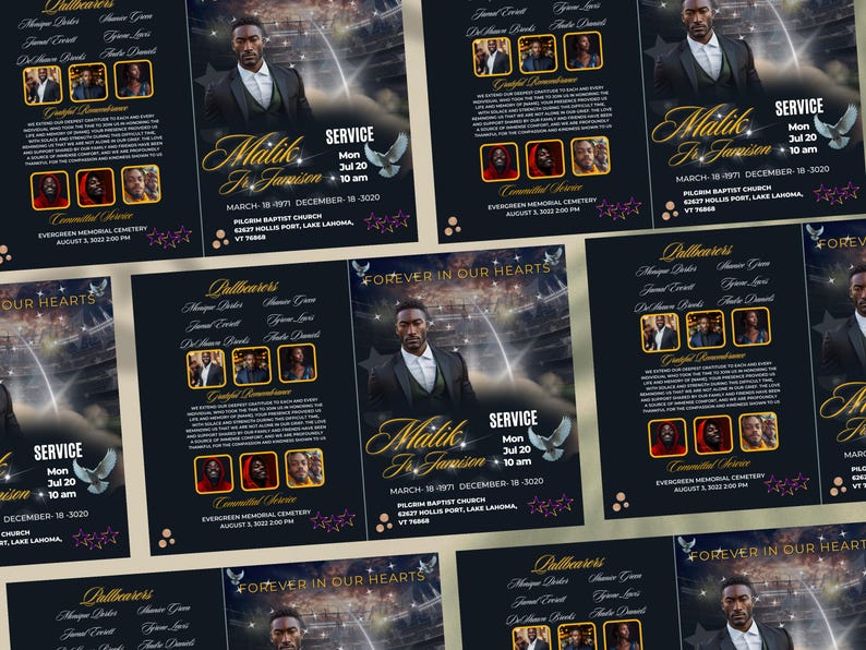 Football Funeral Program Template: Black, Gold & Red (canva Template ...
