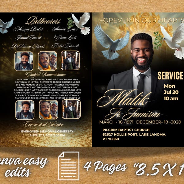 Obituary Template Black and White - Etsy