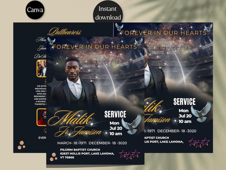 Football Funeral Program Template: Black, Gold & Red (canva Template ...