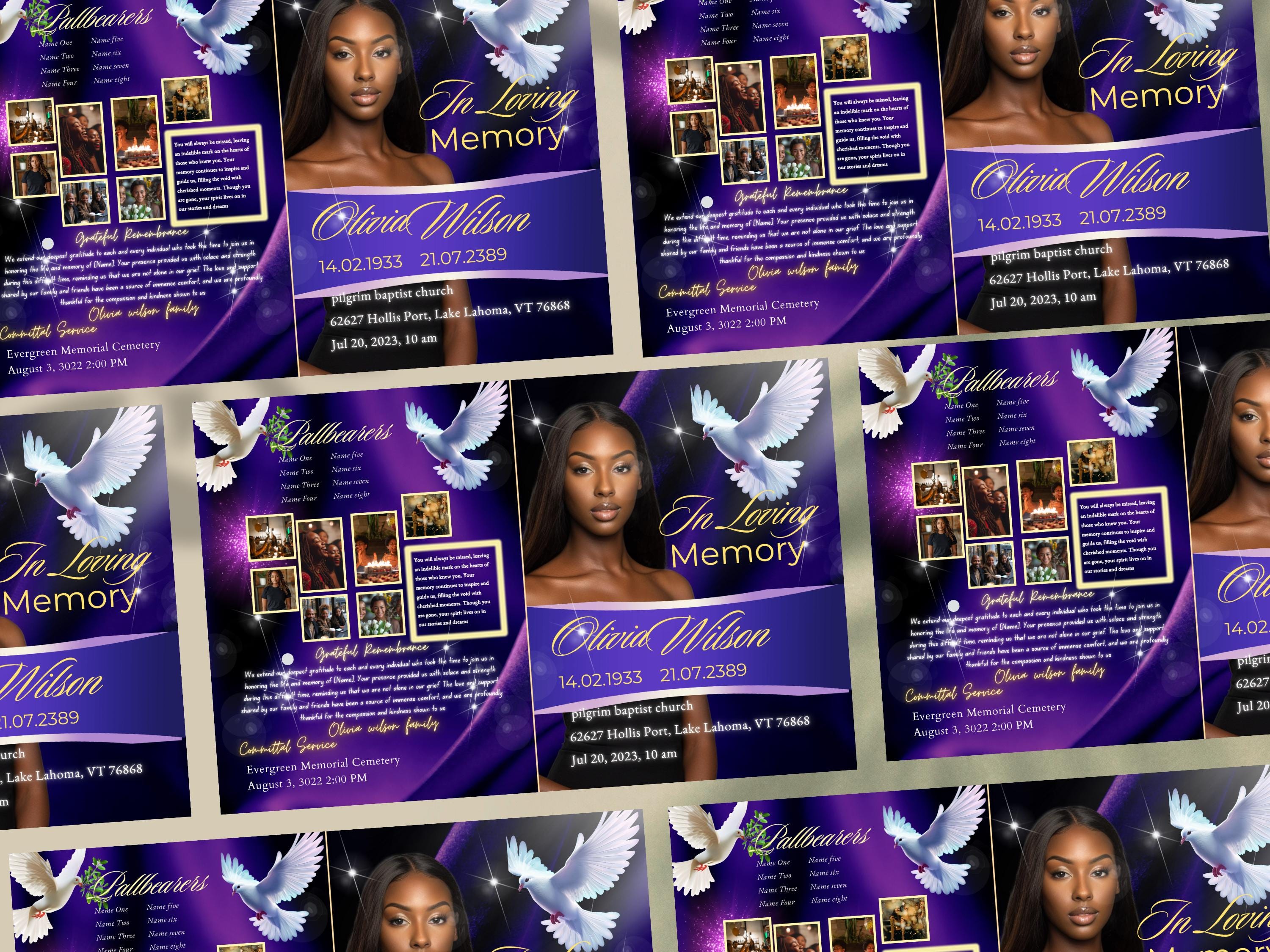 Purple & Gold Obituary Template: Women's Funeral Program, Celebration ...