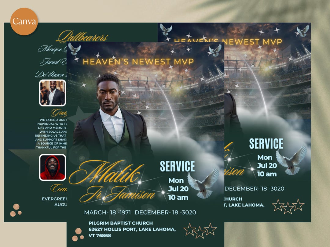 Football Memorial Program: Green & Gold Celebration of Life (canva ...