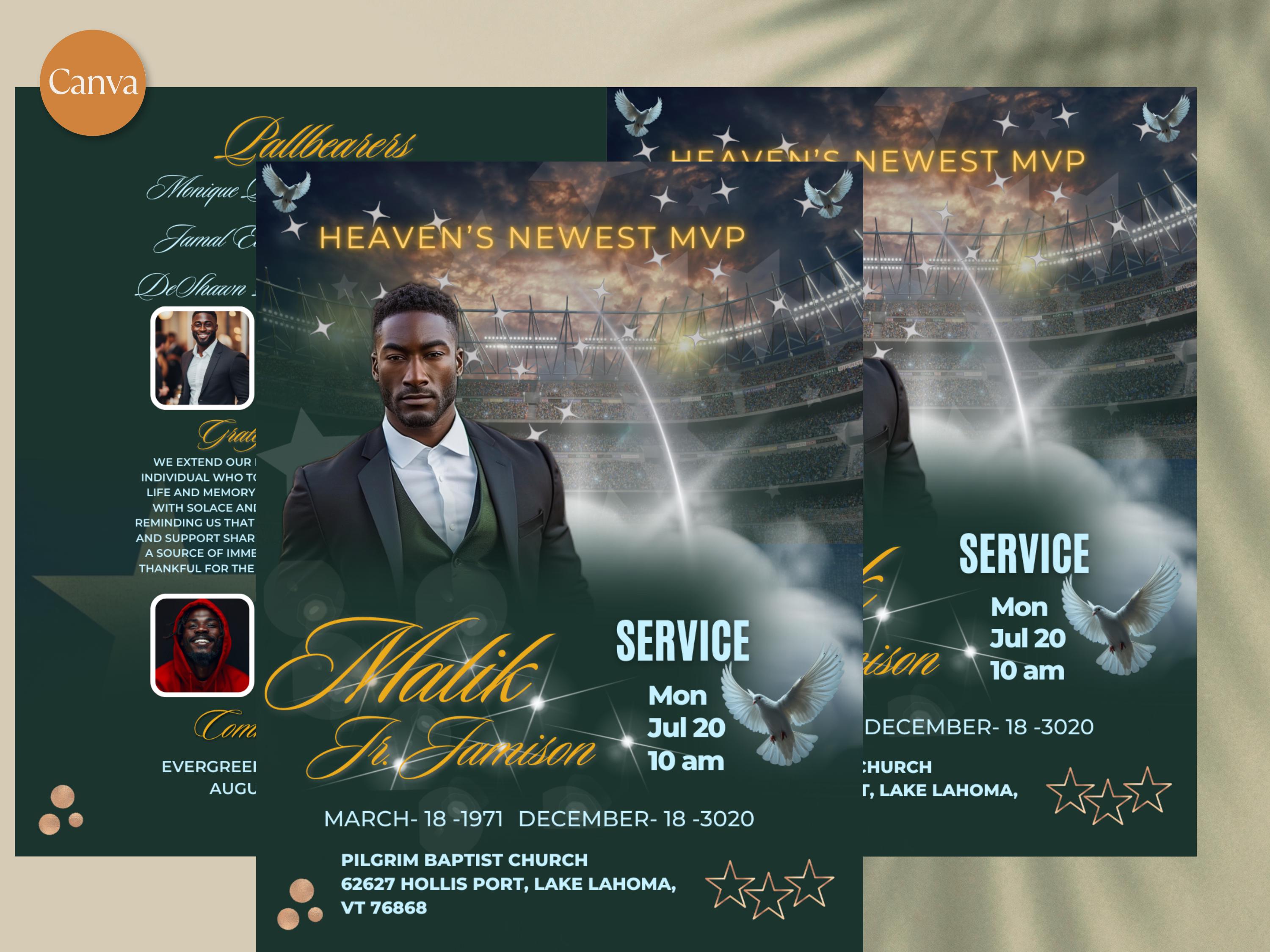 8.5"x11"green & GOLD Memorial Program |sparkling Football-themed ...
