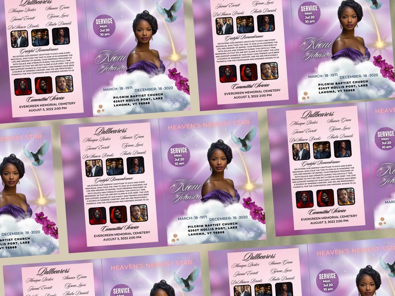 CUSTOM OBITUARY Template Booklet Memorial Program 8 Pages | Pink ...