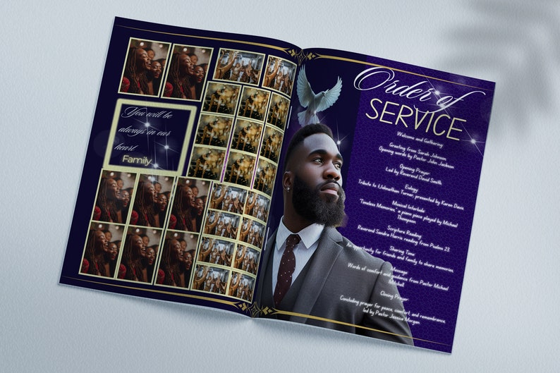 Blue Elegant Funeral Program Template: Men's Celebration of Life ...