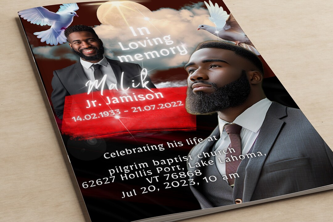 Black & Red Obituary Program Template: Celebration of Life (8.5x11, 8 ...