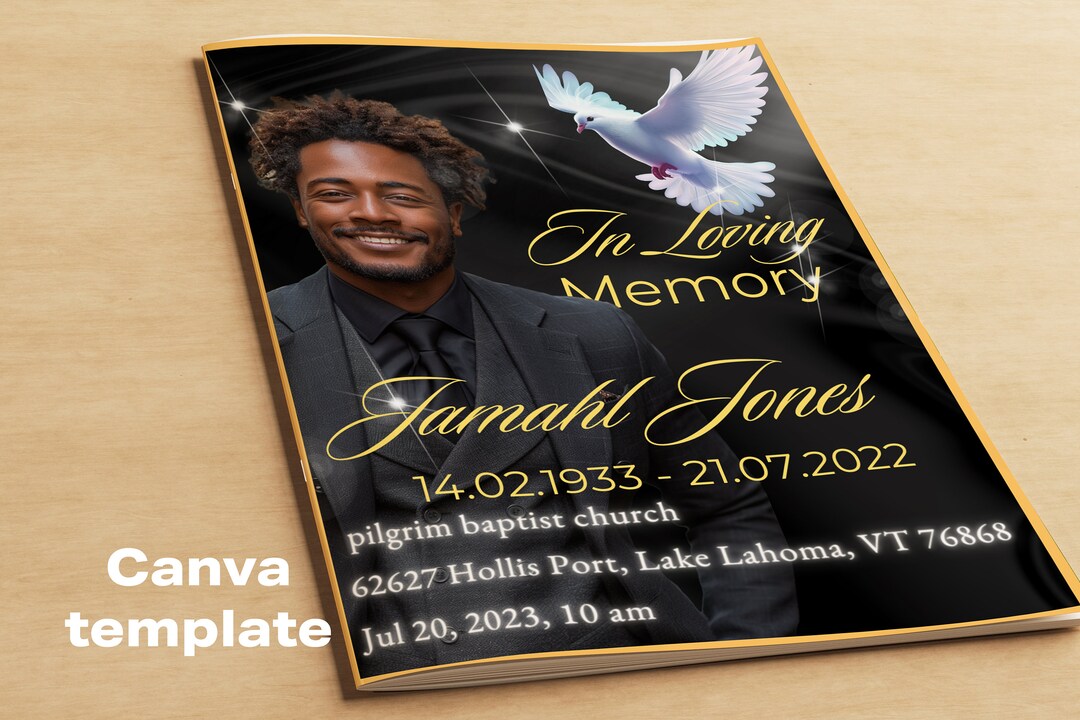 BLACK and Gold OBITUARY MAN 8 Pages 8.5"x11 : Man /memorial Program ...