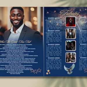 Blue & Gold Football Funeral Program Template (canva, 8 Pages) - Etsy
