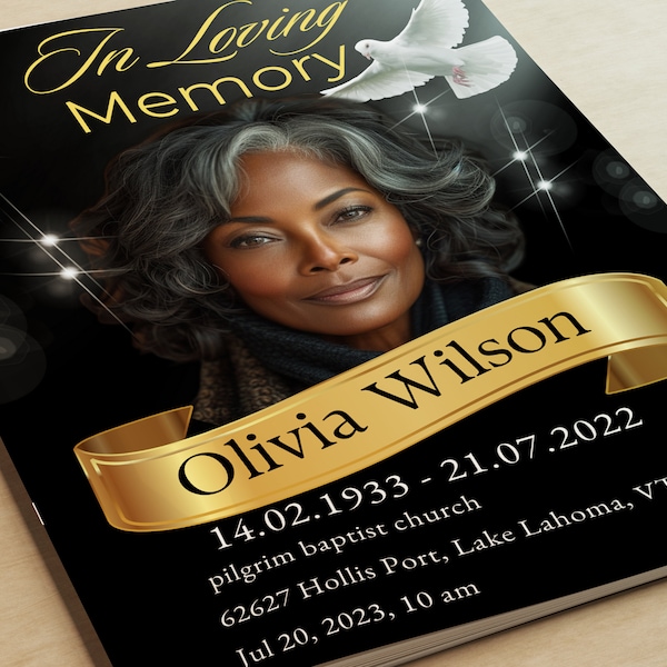 Gold Memorial Obituary Template - Etsy