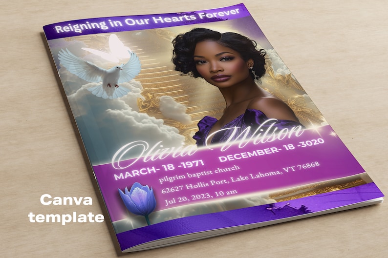 Purple Funeral Program Template: Celebration of Life Keepsake (digital ...