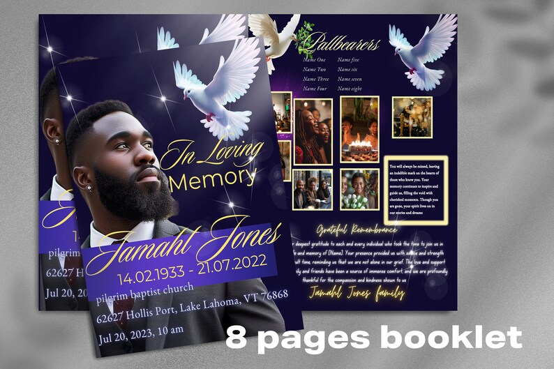 Blue Elegant Funeral Program Template: Men's Celebration of Life ...