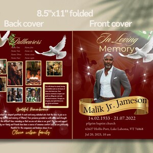 Maroon & Gold Obituary Template: 4-page Memorial Program (canva) - Etsy