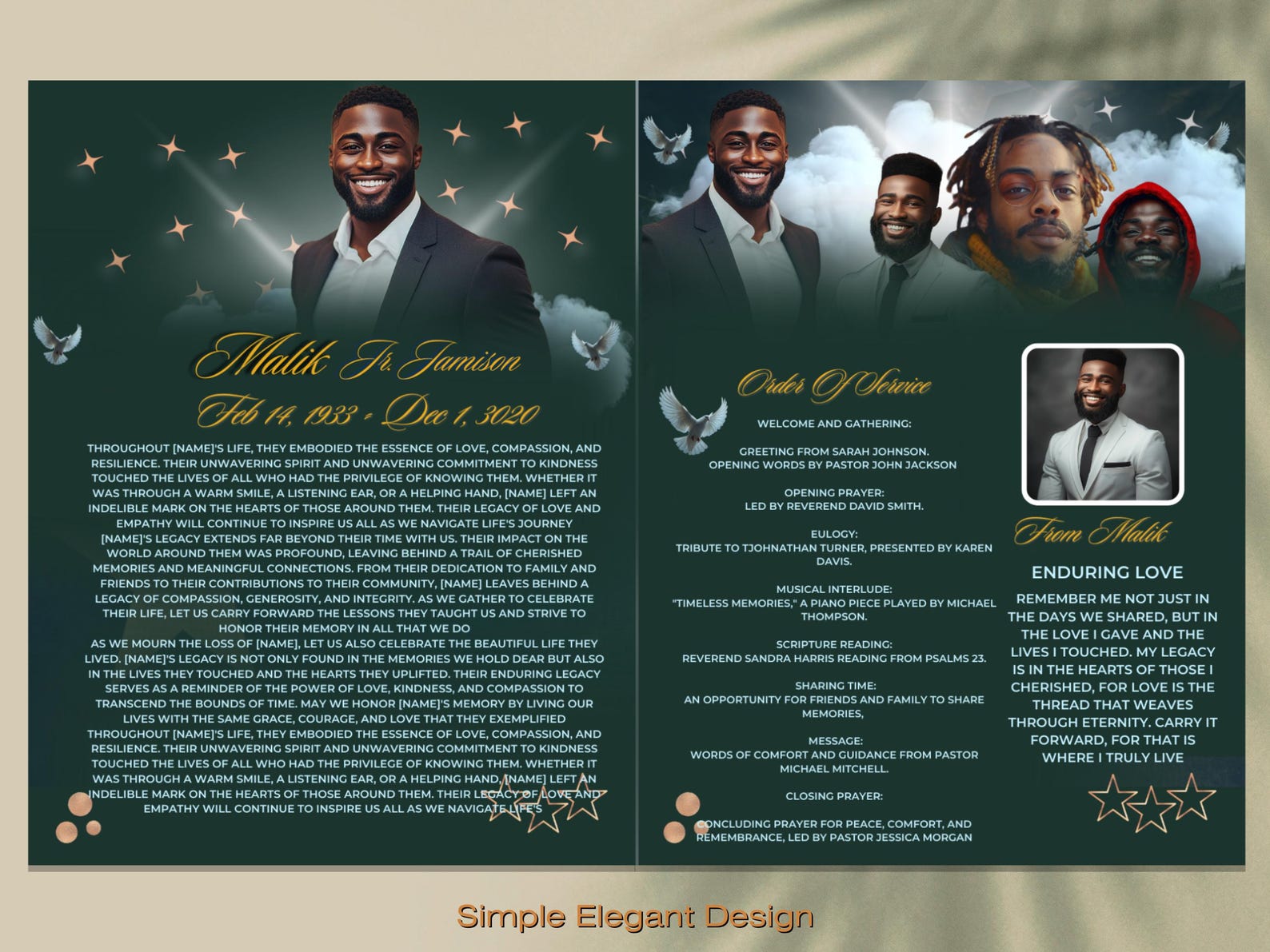 Green & Gold Football Funeral Program Template: Elegant Memorial (canva ...