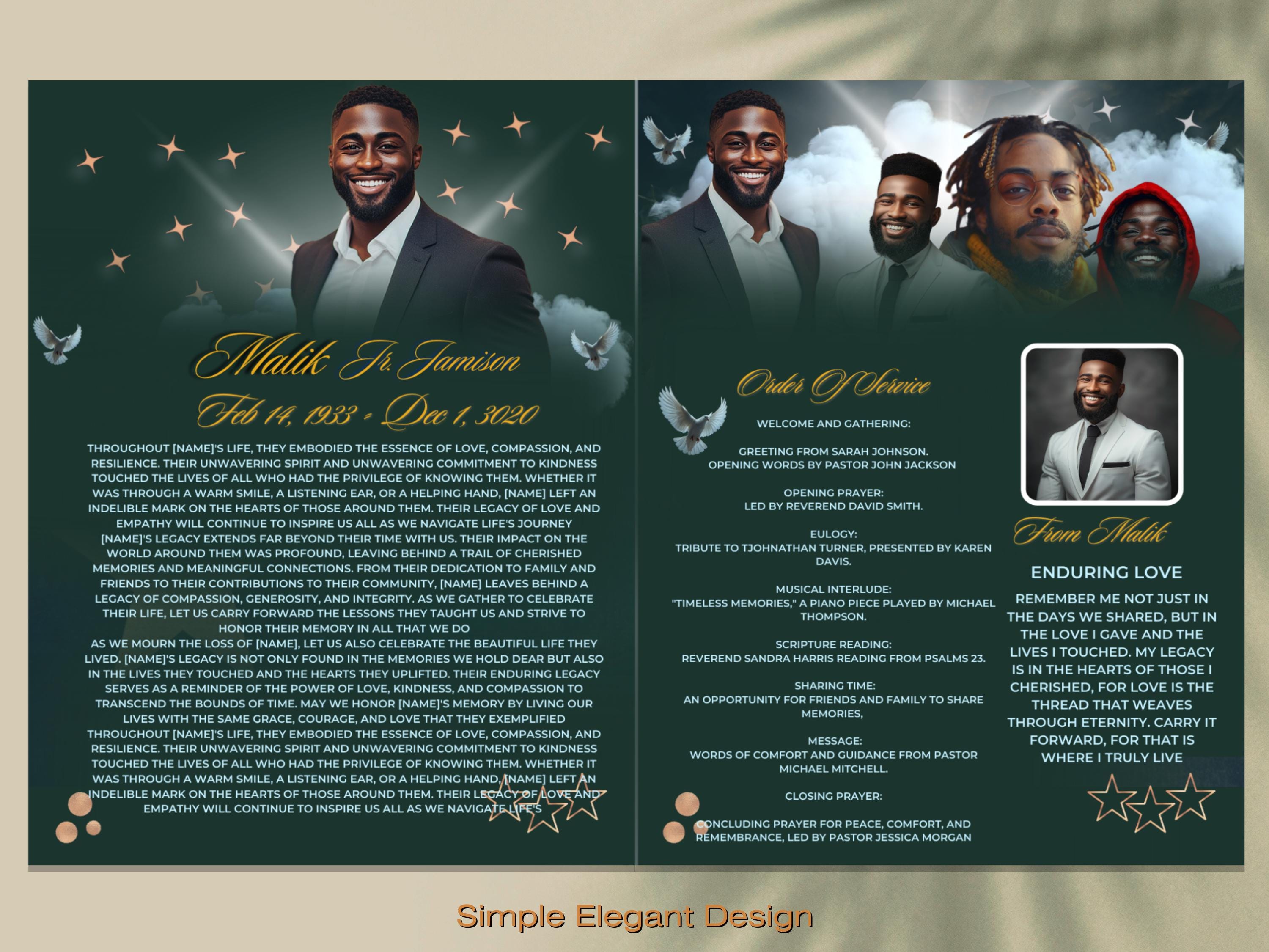 Football Memorial Program: Green & Gold Celebration of Life (canva ...