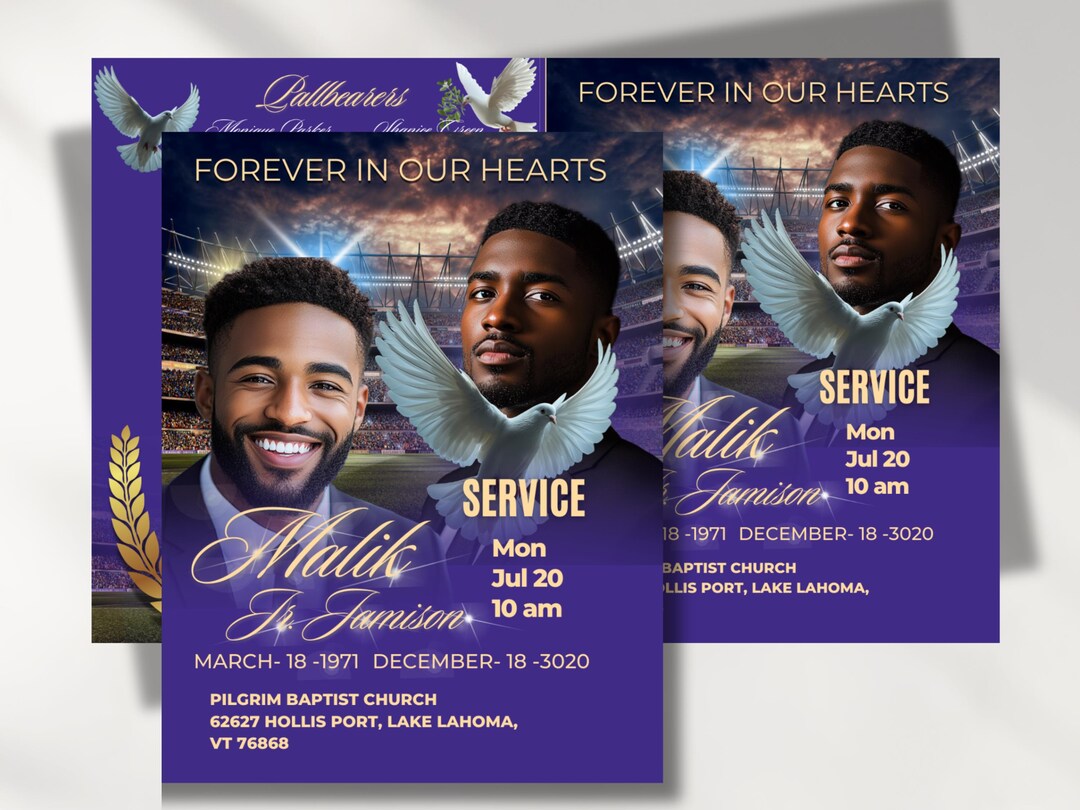 Blue & Gold Funeral Program Template: Football Theme (digital Download ...