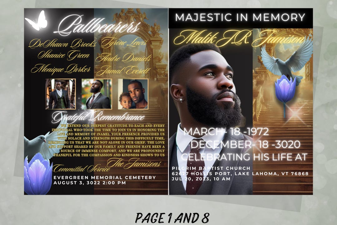 BLACK and Gold FUNERAL Program for MAN (8 Pages)8.5"x11 : / Magazine ...