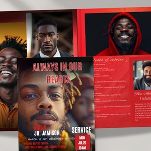 RED OBITUARY MAN Template 8 Pages 8.5x11 Funeral Program Celebration of ...