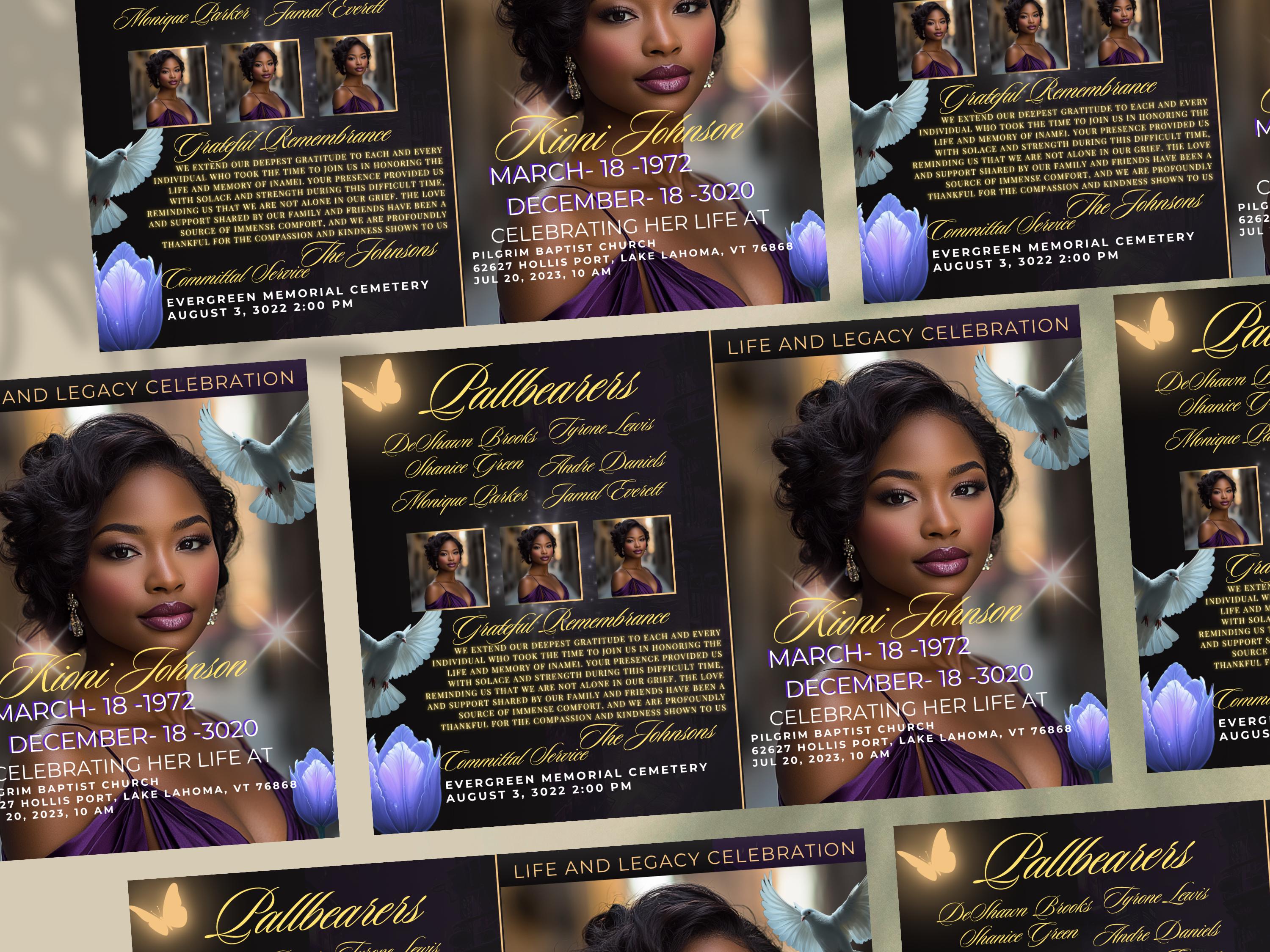 Black and Gold Funeral Program Template: Celebration of Life (digital ...