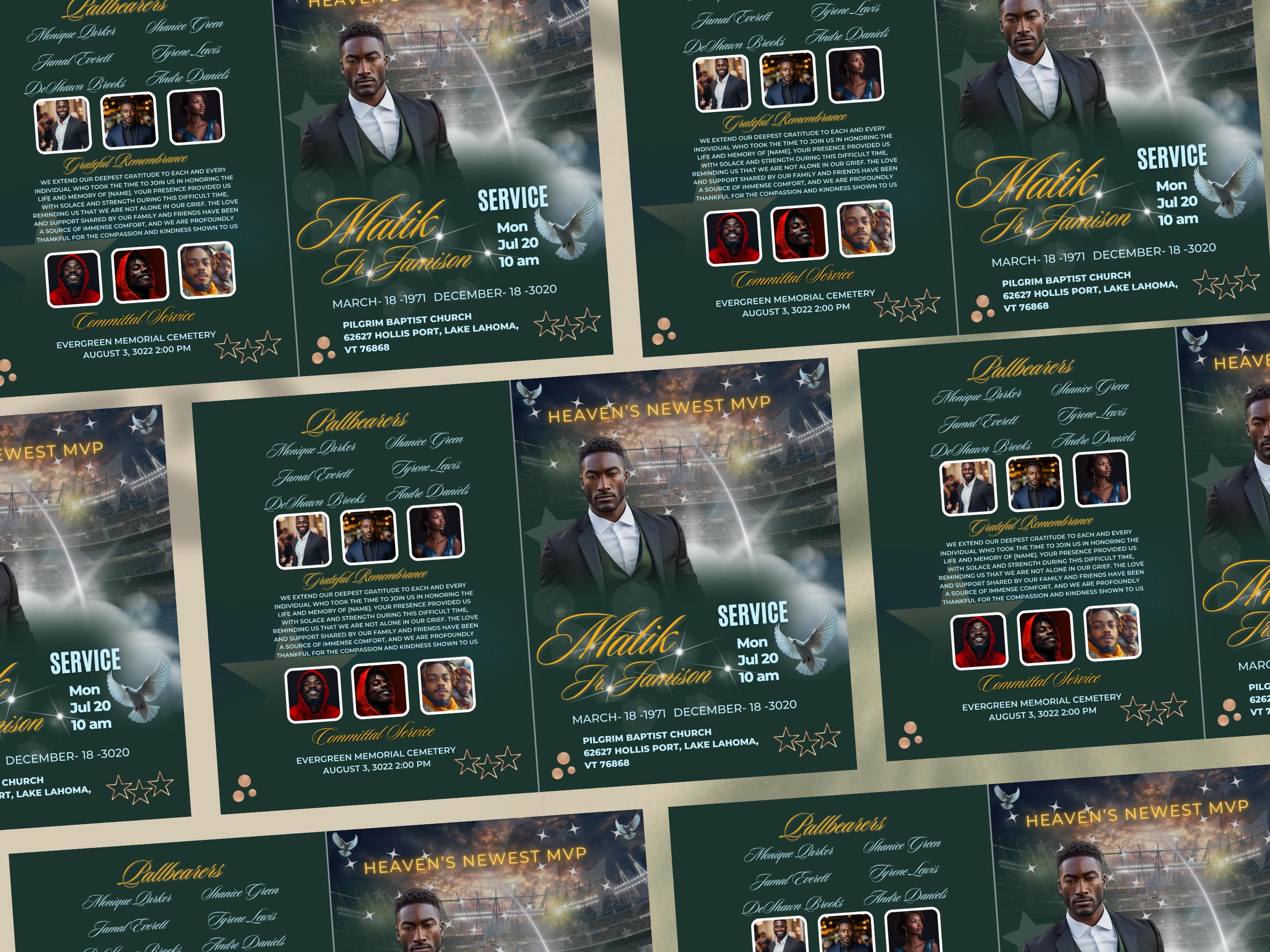 Football Memorial Program: Green & Gold Celebration of Life (canva ...