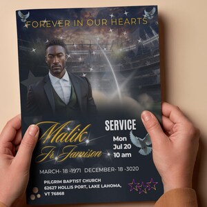 Football Funeral Program Template: Black, Gold & Red (canva Template ...
