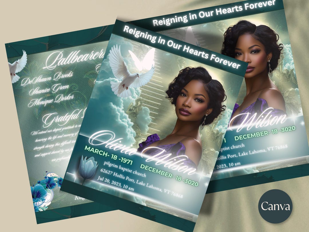 Green Funeral Program Template: Elegant Memorial Obituary (canva ...