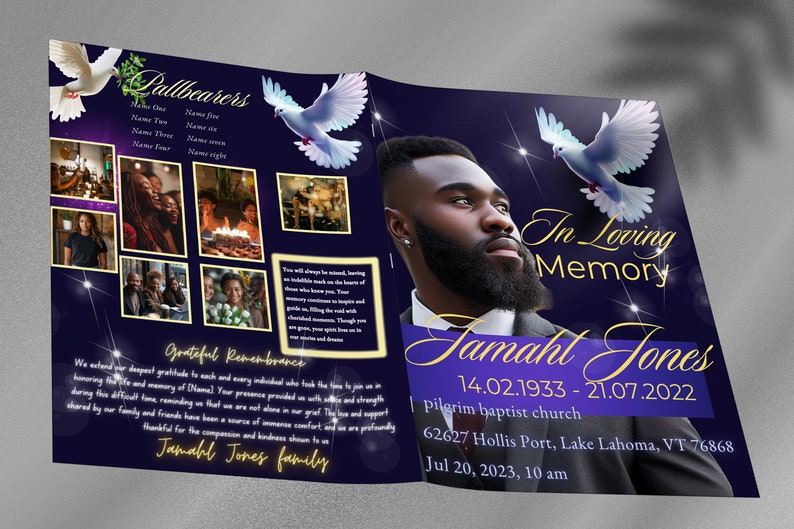 Blue Elegant Funeral Program Template: Men's Celebration of Life ...