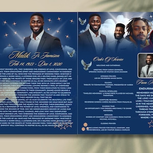 Blue & Gold Football Funeral Program Template (canva, 8 Pages) - Etsy