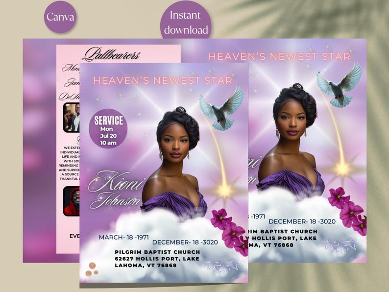 CUSTOM OBITUARY Template Booklet Memorial Program 8 Pages | Pink ...