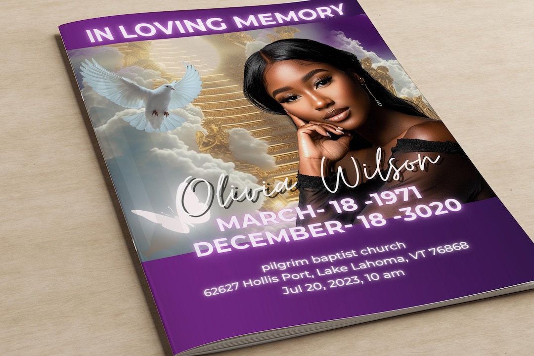 Purple Heaven Funeral Program Template: Obituary Keepsake (canva ...