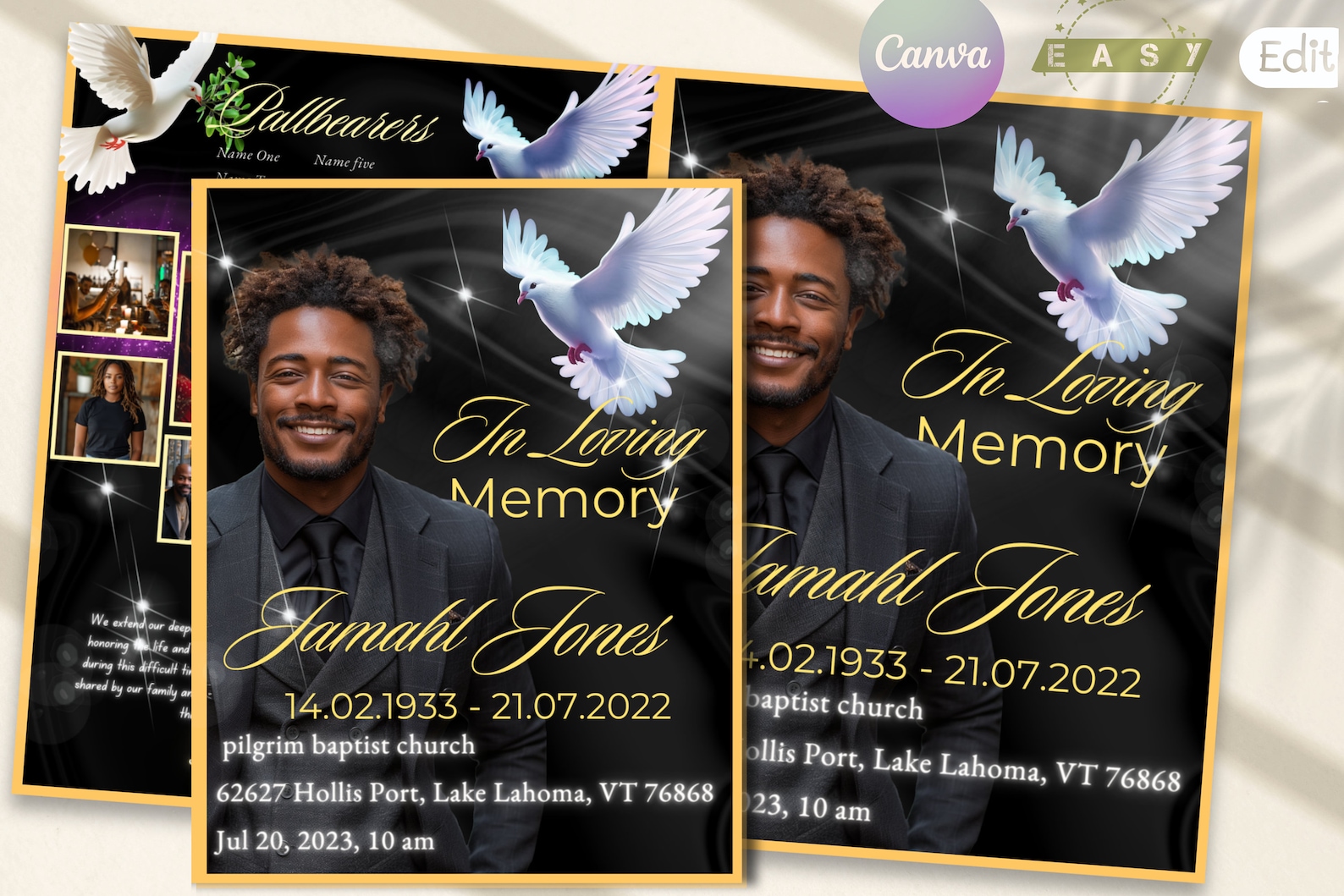 BLACK Elegant OBITUARY MAN 8 Pages 8.5"x11 : Man /memorial Program ...