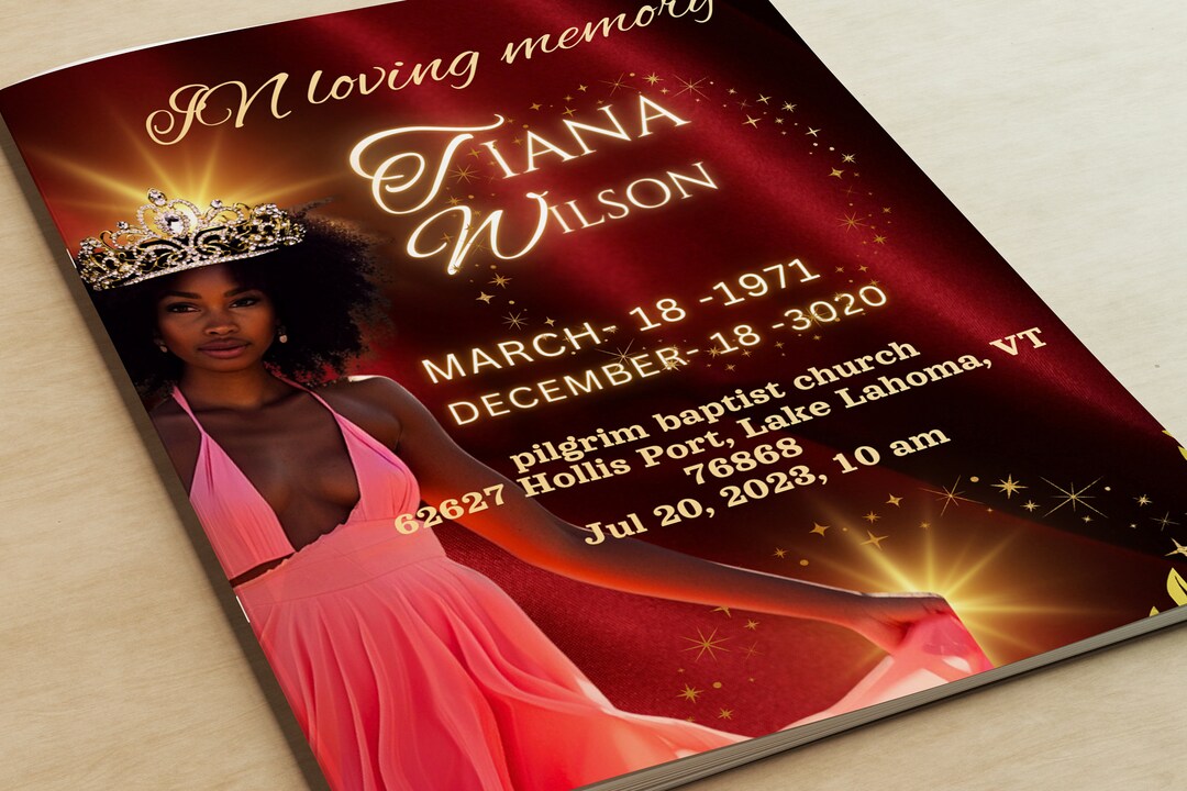 Red Funeral Program Template: Woman Obituary, Celebration of Life ...