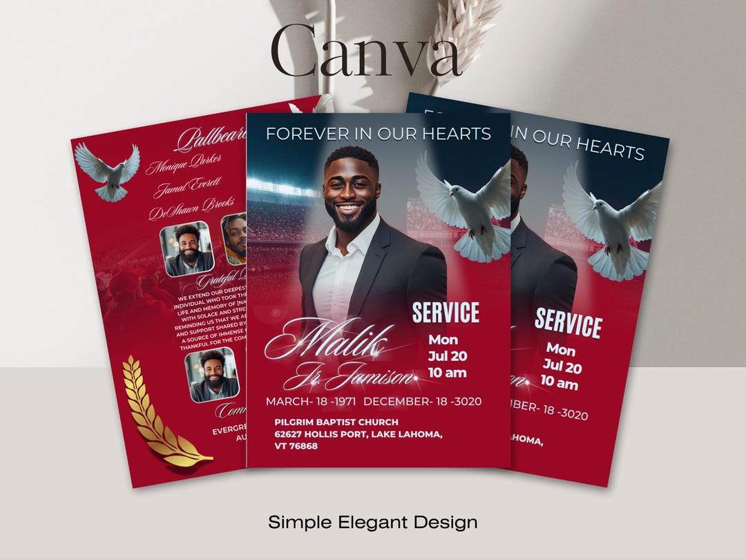 Red Football Funeral Program Template: 4-page Canva Booklet - Etsy