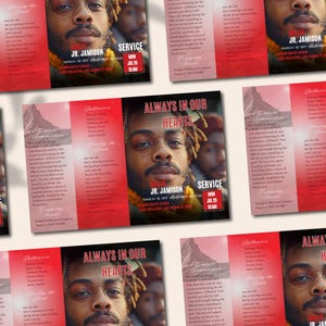 RED OBITUARY MAN Template 8 Pages 8.5x11 Funeral Program Celebration of ...