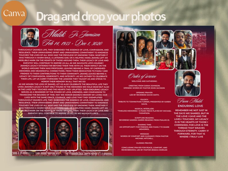 Red Football Funeral Program Template: 4-page Canva Booklet - Etsy