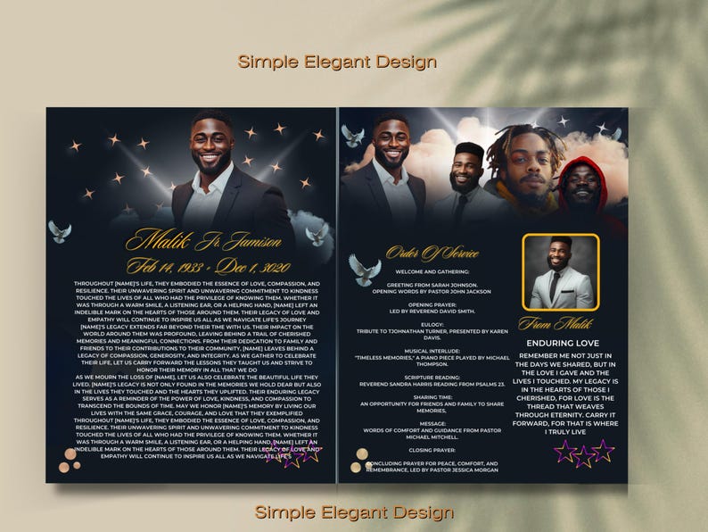 Football Funeral Program Template: Black, Gold & Red (canva Template ...