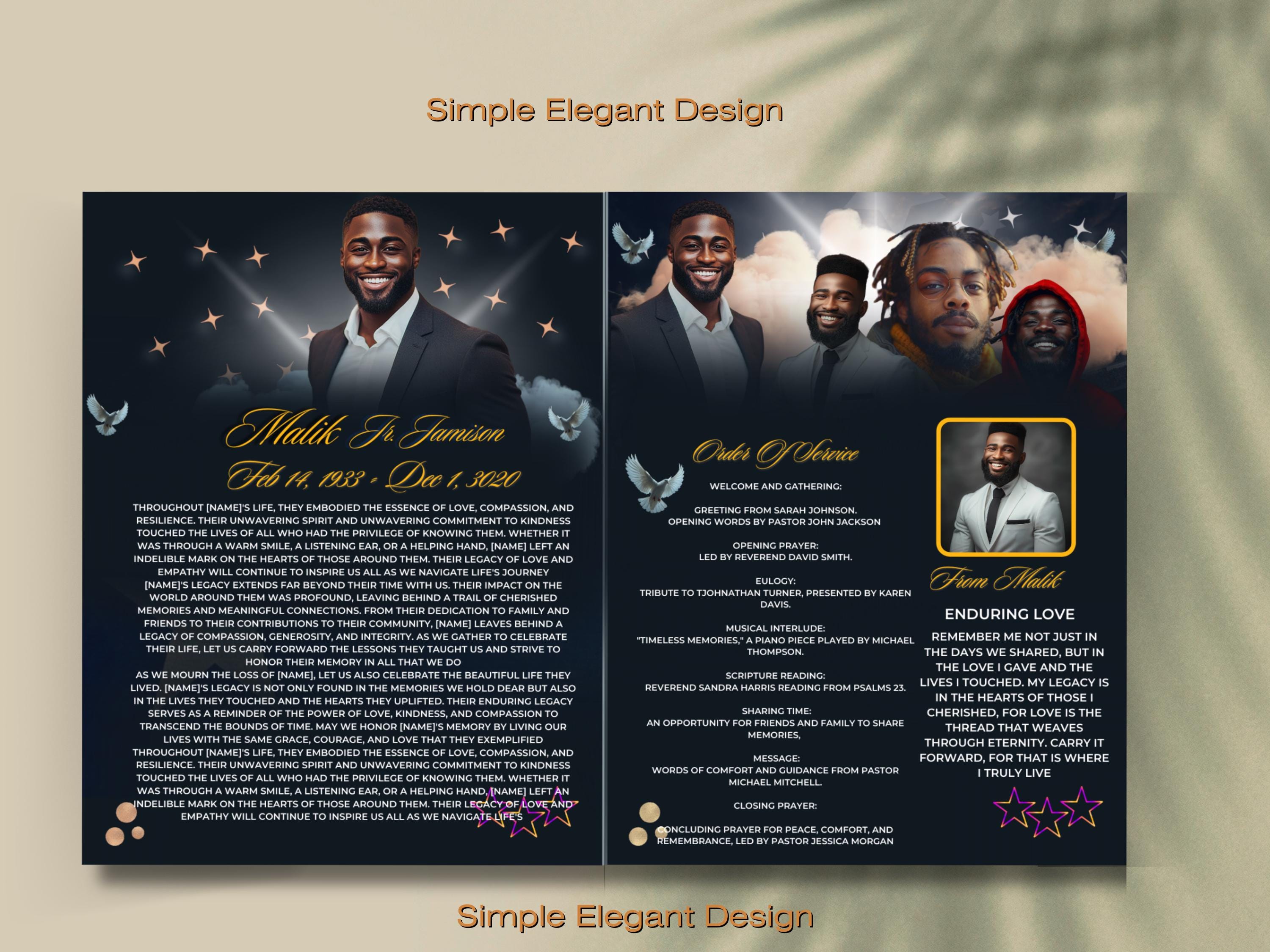 Football Funeral Program Template: Black, Gold & Red (canva Template ...