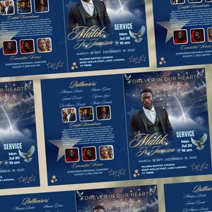 Blue & Gold Football Funeral Program Template (canva, 8 Pages) - Etsy
