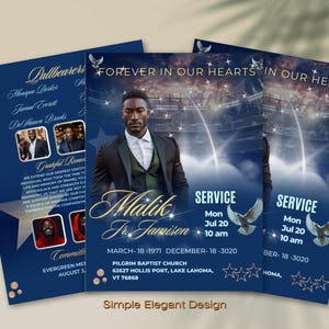 Blue & Gold Football Funeral Program Template (canva, 8 Pages) - Etsy
