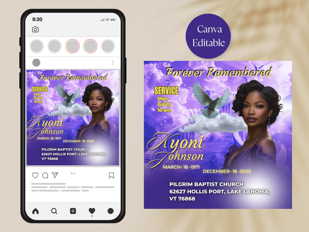 Purple Heaven Memorial Flyer: DIY Canva Template - Etsy