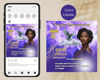 Purple Heaven Memorial Flyer: DIY Canva Template - Etsy