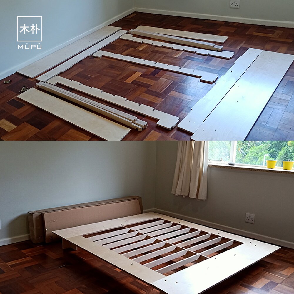 Handmade Natural Wooden Platform Bed Birch Plywood Eco-friendly Natural ...