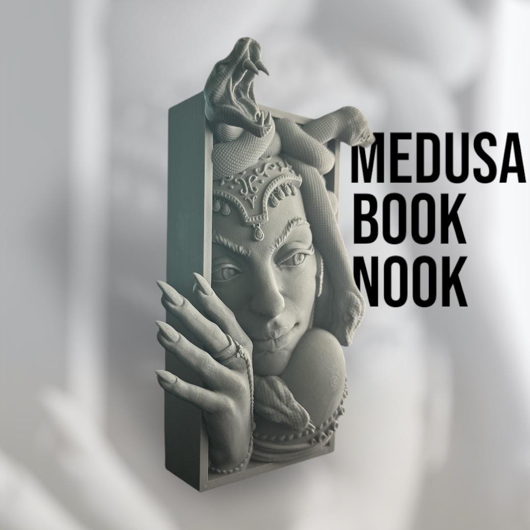 Medusa Book Nook Sculpture, Greek Mythology Shelf Decor Unique Fantasy ...