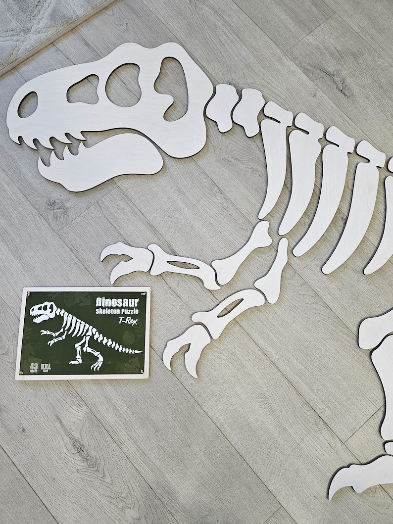 XXL Dinosaur Skeleton Puzzle: Handmade Birch Wood T-rex Fossil Game - Etsy